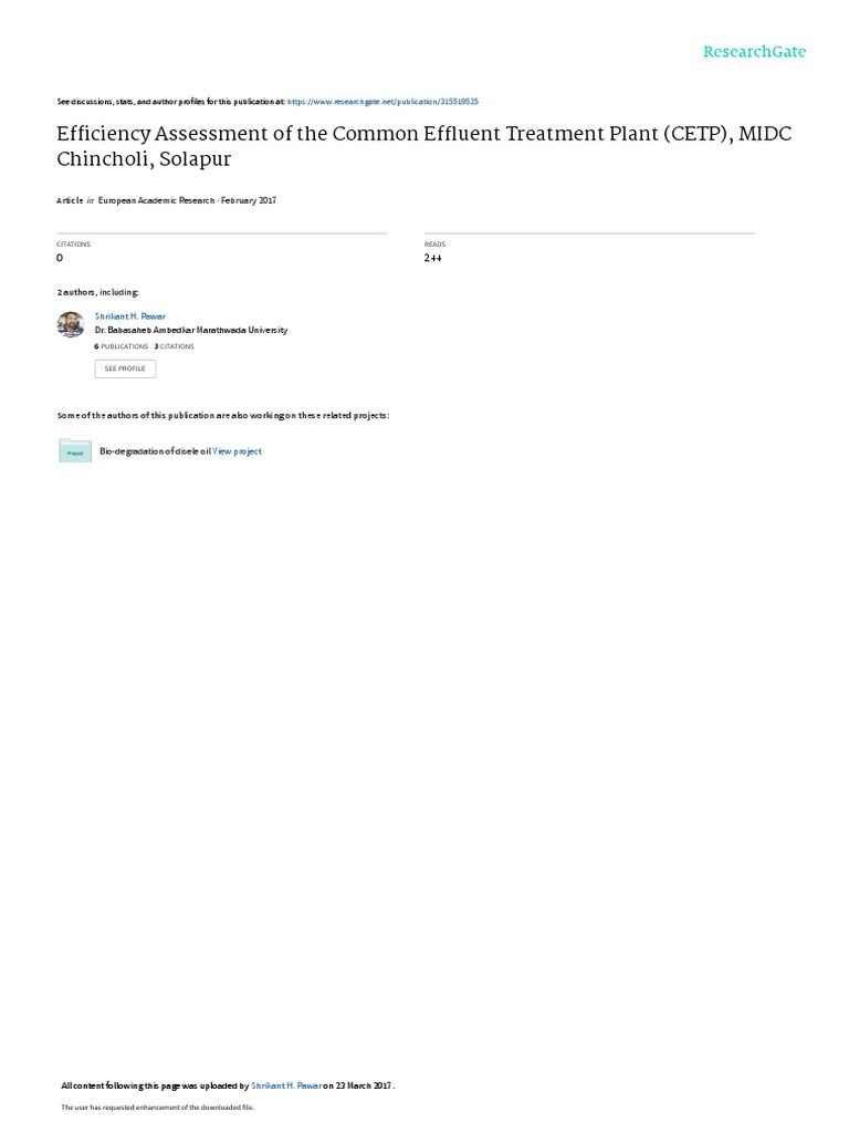 CETP Efficiency Assessment of Common Effluent Treatment Plant in MIDC ...