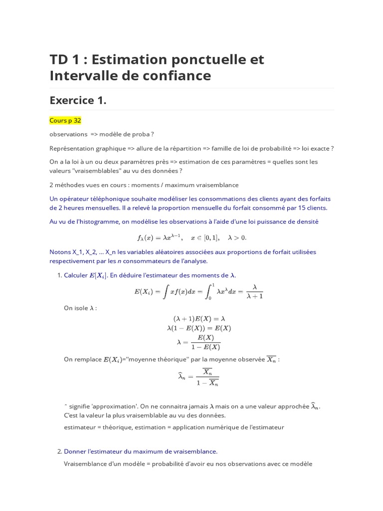 TD1 Correction | PDF | Estimateur (statistique) | Intervalle de confiance