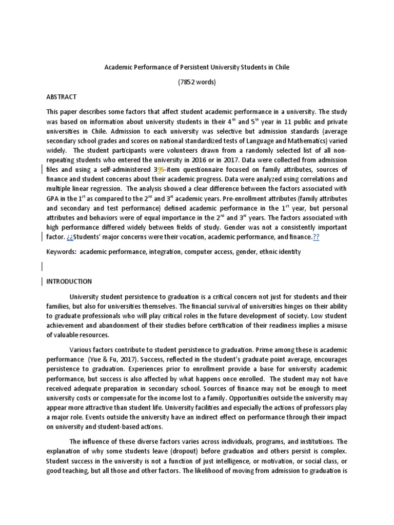 Academic performance factors of persistent Chilean university students ...