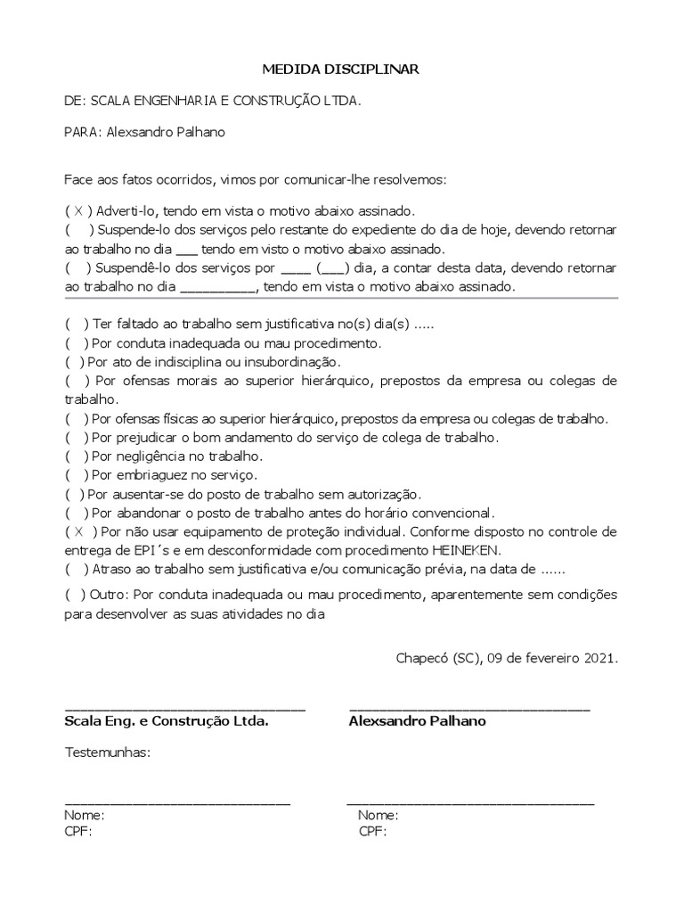 Advertencia Disciplinar Modelo | PDF