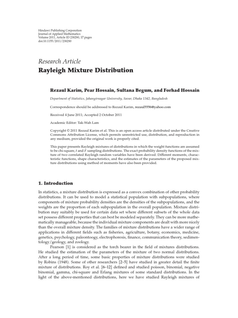 Rayleigh Mixture Distribution | PDF | Probability Distribution | Chi ...