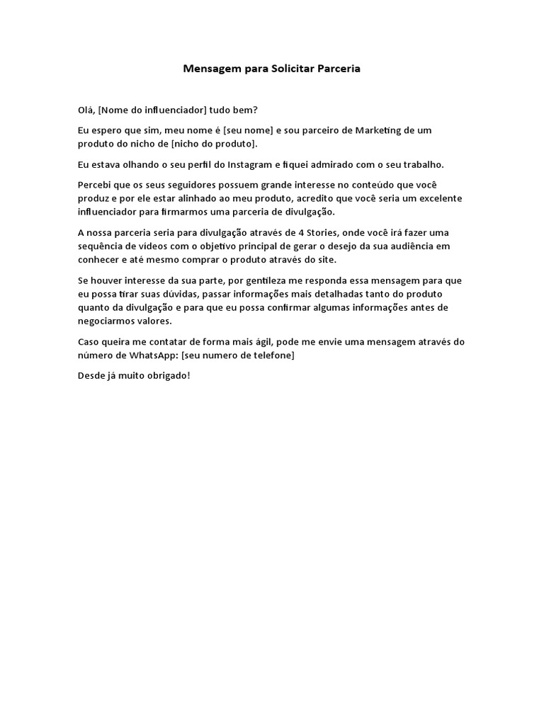 Mensagem para Solicitar Parceria | PDF