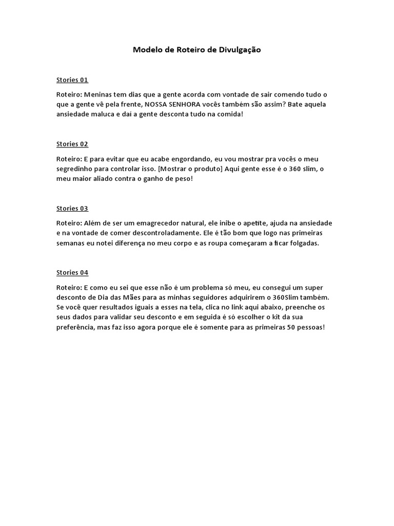 Modelo de Roteiro de Divulgação | PDF