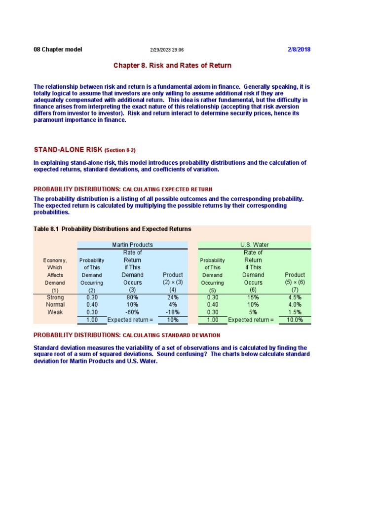 FFM15, CH 08 (Risk), Chapter Model, 2-08-18 | PDF | Capital Asset Pricing Model | Standard Deviation