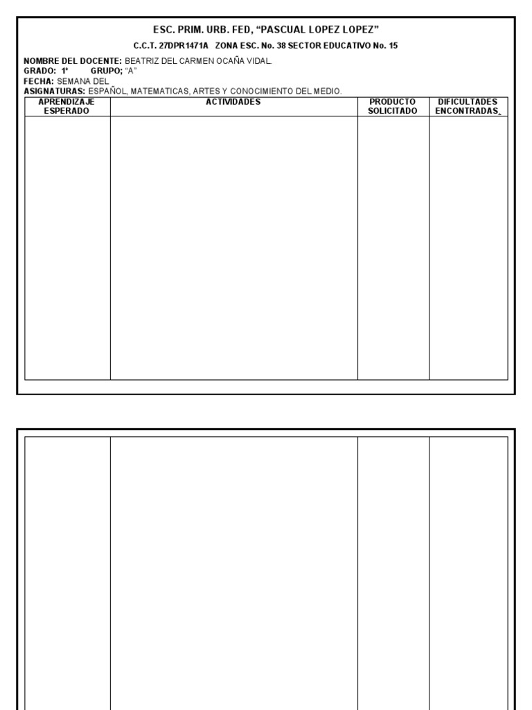 Formato de Planeacion en Blanco | PDF