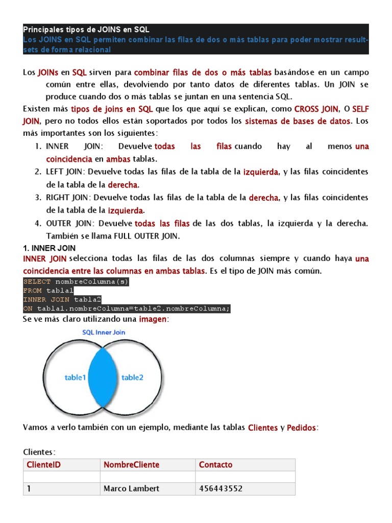JOINS en SQL | PDF | SQL | Bases de datos