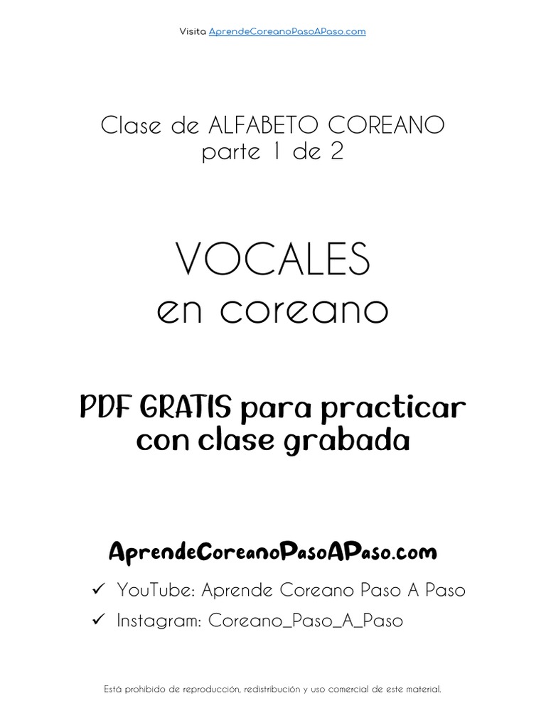 Vocales en Coreano Aprende Coreano Paso A Paso | PDF