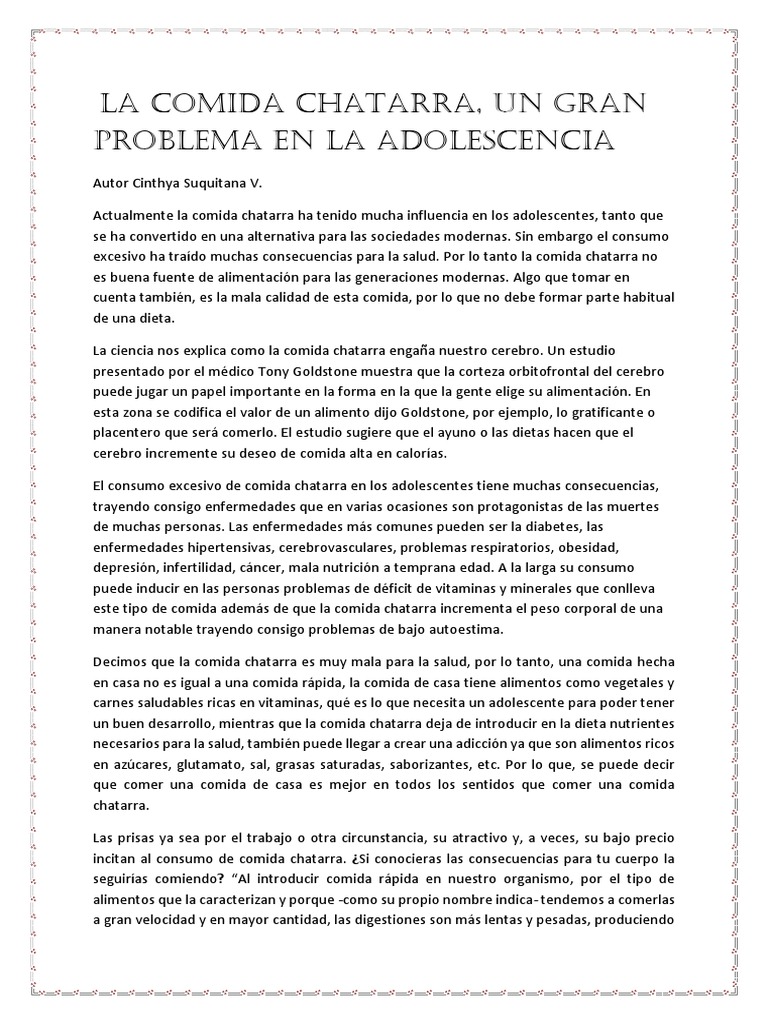 Ensayo Final | PDF | Comida chatarra | Alimentos