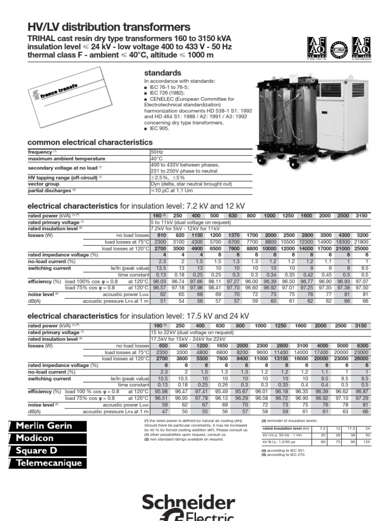 TRIHAL Cast Resin Transformers Specs | PDF | Transformer | Insulator ...