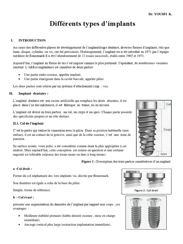 5-Différents Types D'implants DR Yousfi | PDF | Implant dentaire | Sciences physiques