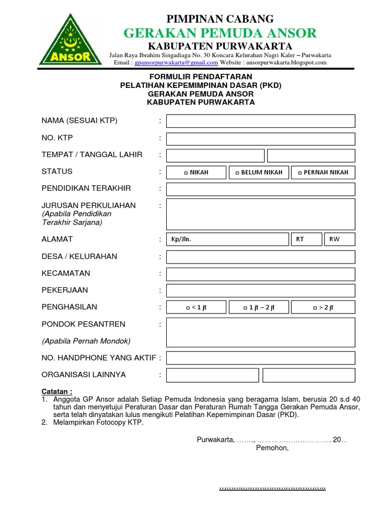 Formulir PKD GP Ansor Purwakarta | PDF