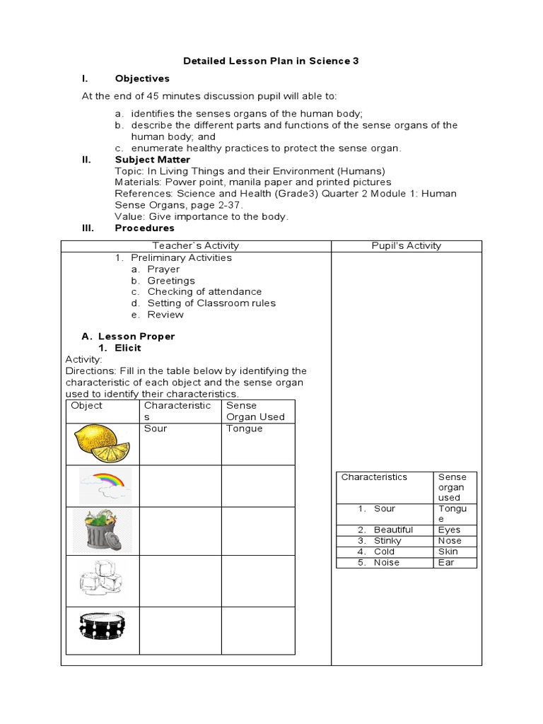 Science Lesson Plan | PDF | Senses | Taste