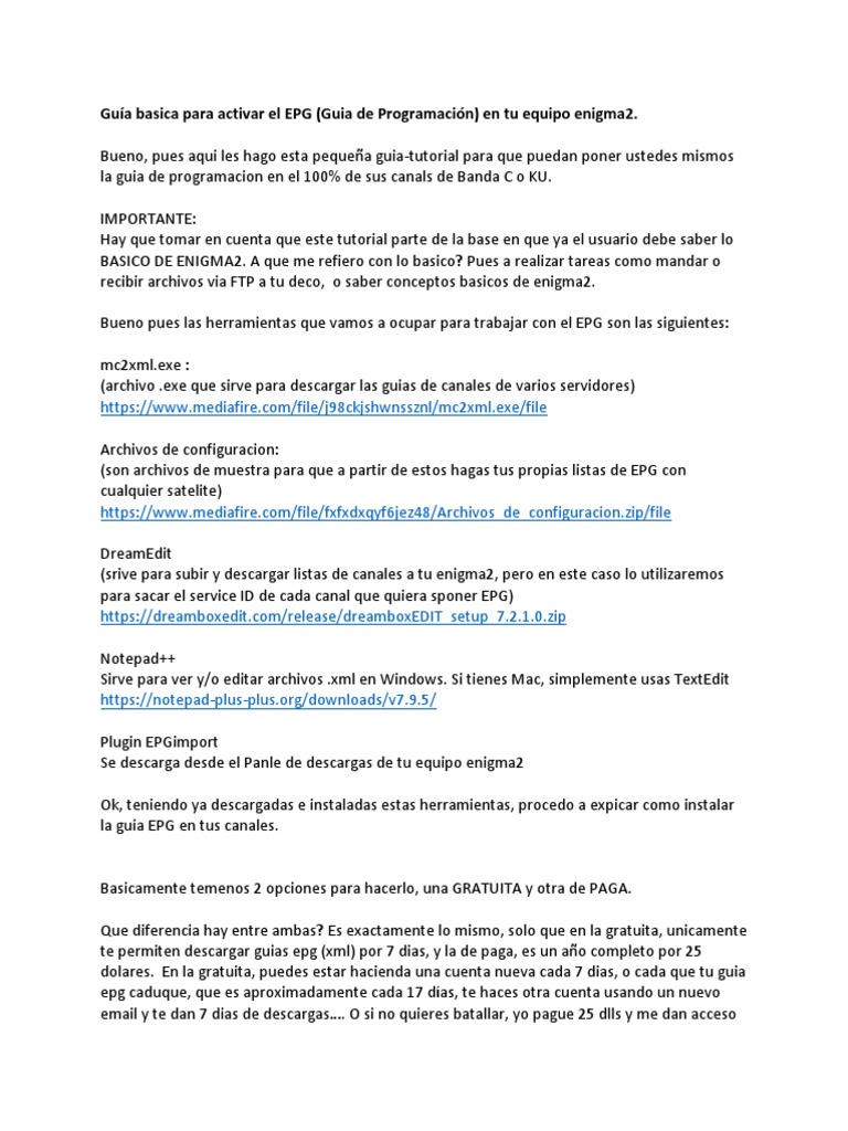 Guía Basica para Activar El EPG | PDF | Protocolo de transferencia de archivos | Archivo de ...