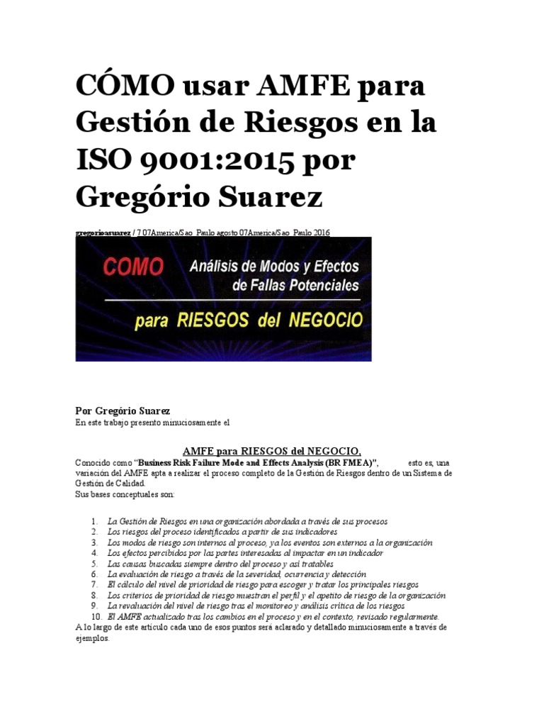 CÓMO Usar AMFE para Gestión de Riesgos en La ISO 9001 | PDF | Riesgo | Business