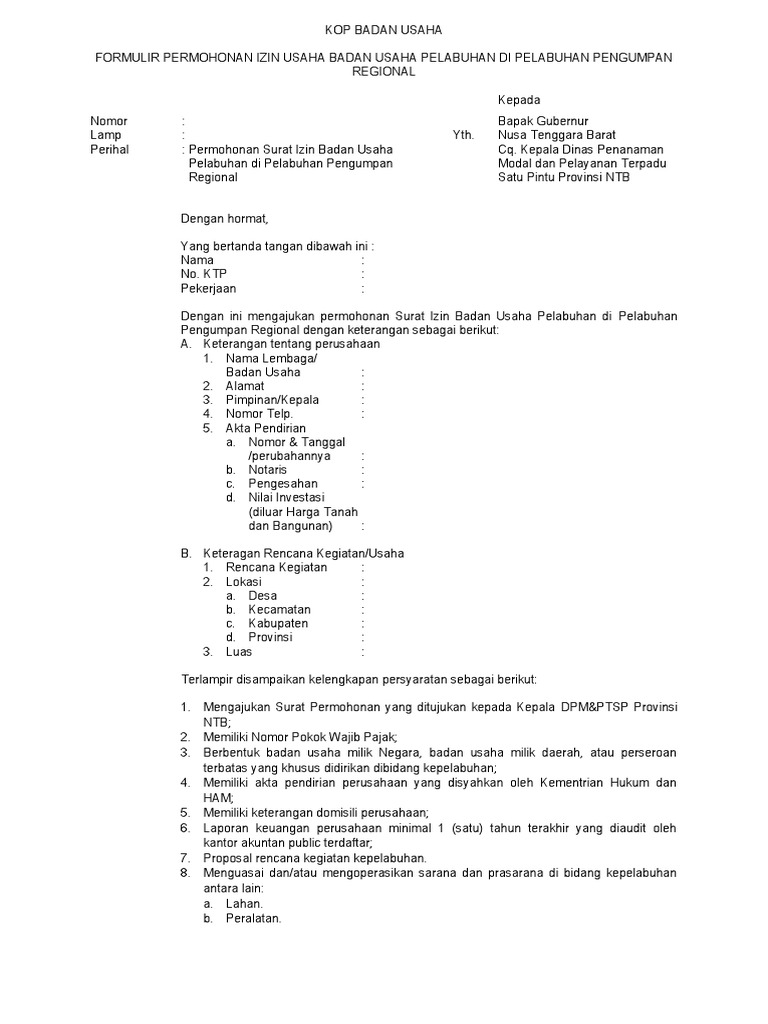 Izin Usaha Badan Usaha Pelabuhan | PDF