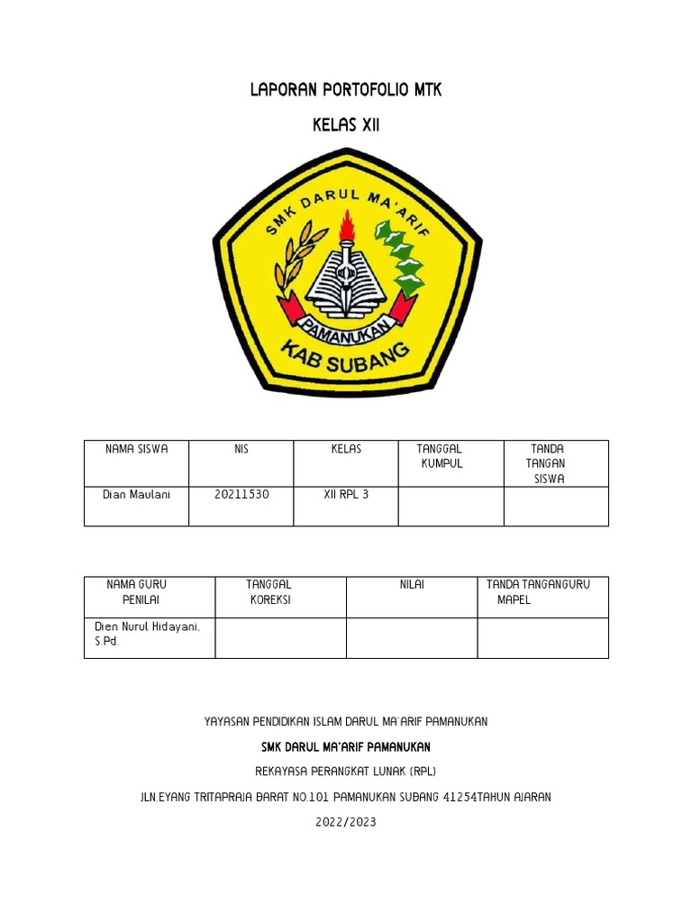 LAPORAN PORTOFOLIO MTKdian | PDF