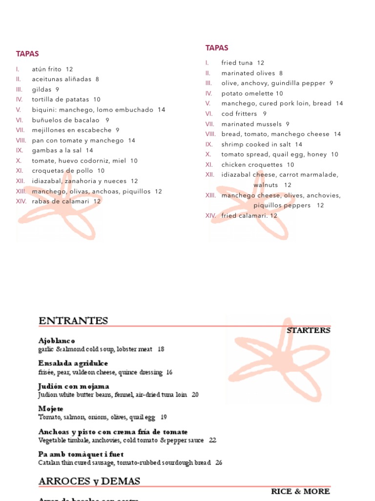 Spanish Tapas & Cuisine Menu | PDF | Wine | Foods