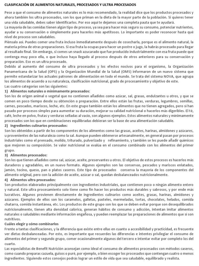 Clasificación de Alimentos Naturales y Procesados | PDF | Alimentos | sal