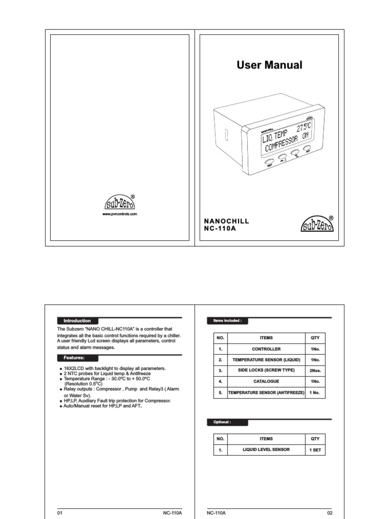 User Manual: Nanochill N C - 11 0 A | PDF | Valve | Electrical Wiring