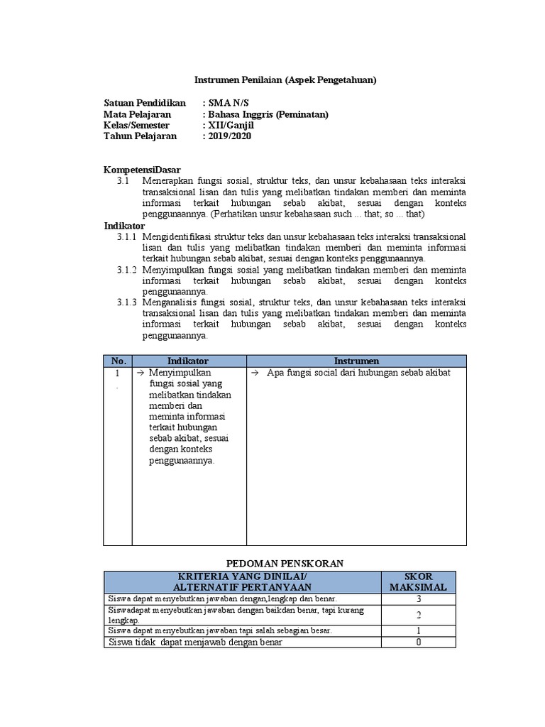 13.instrumen Penilaian Tes Lisan | PDF