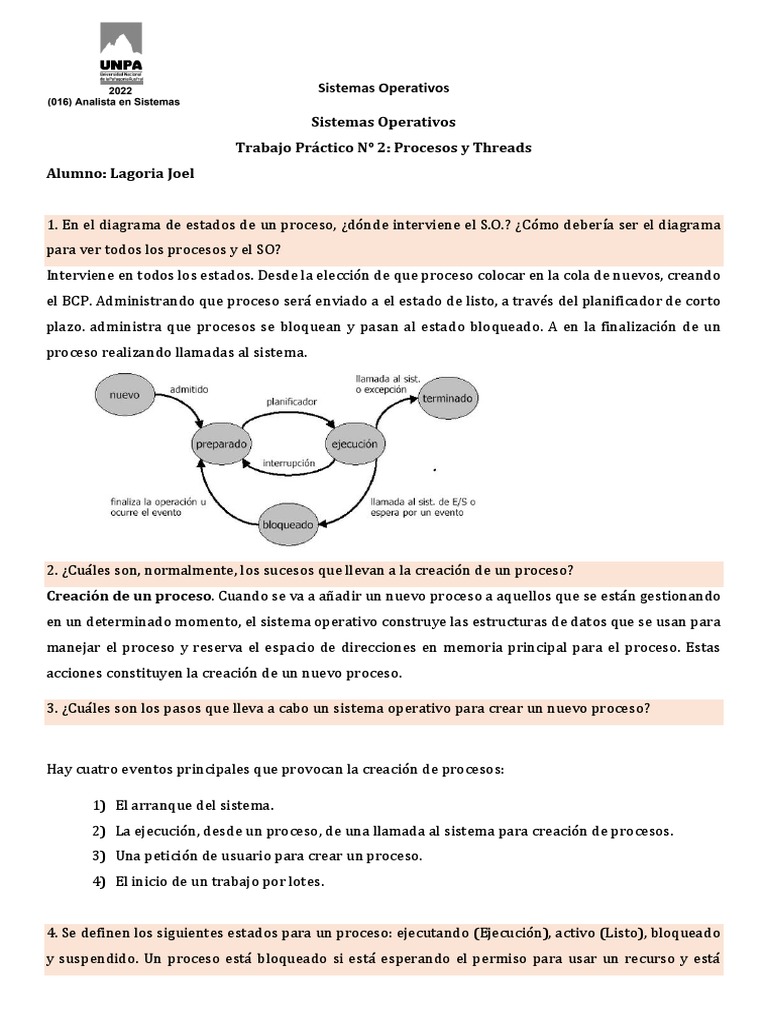 Trabajo Practico N°2 Procesos y Threads | PDF | Proceso (Computación) | Hilo (Computación)