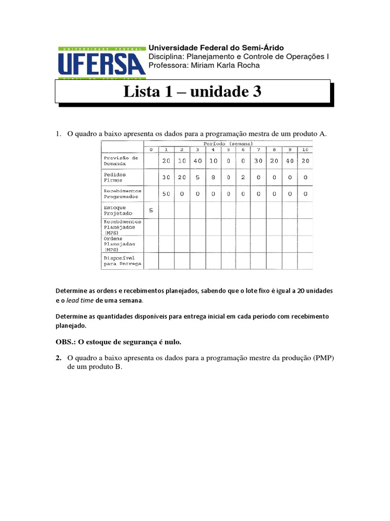 Lista 1 - Unidade 3 | PDF | Economias