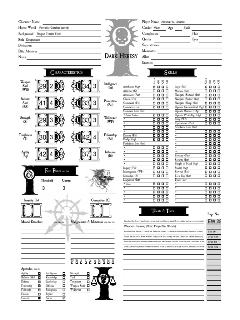 Dark Heresy 2e Character Sheet - Desperado Charlatan | PDF
