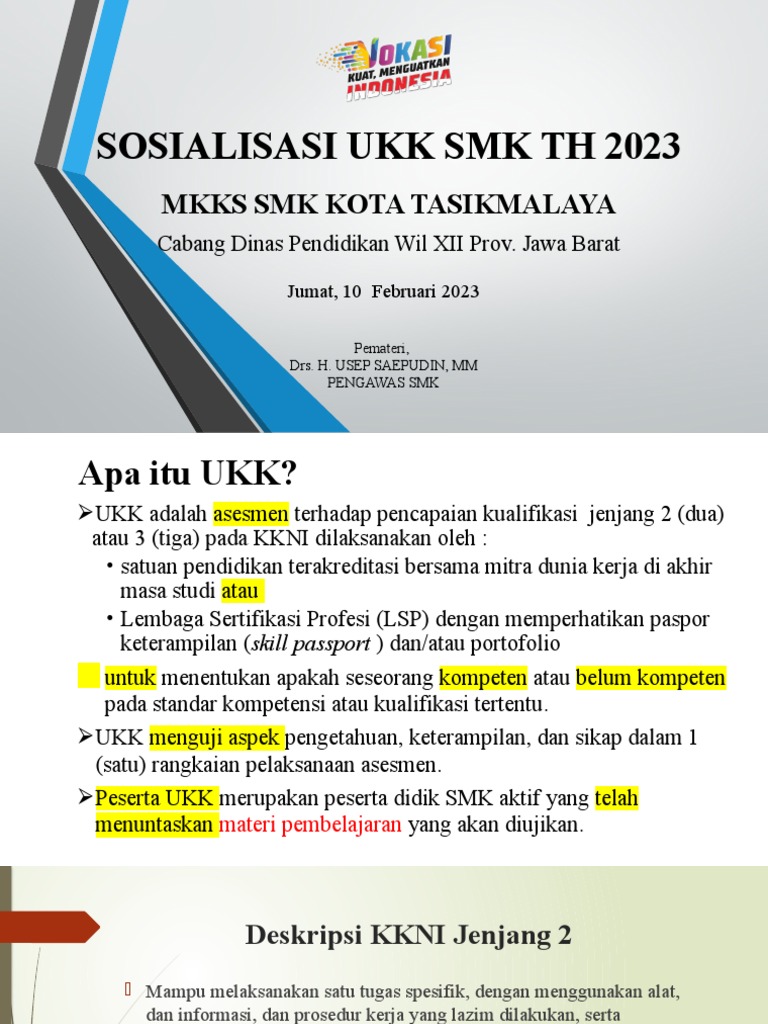 Sosialisasi Ukk Mkks SMK Kota 2023 | PDF