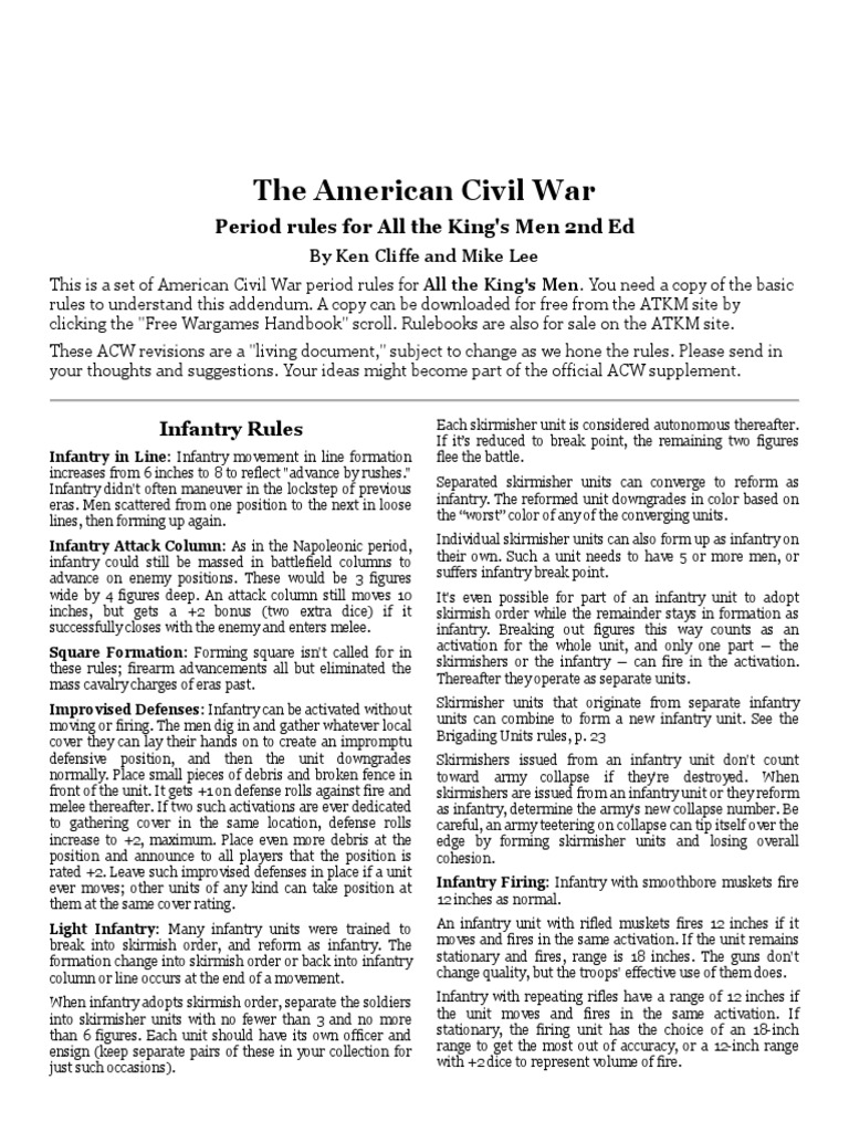 ACW Rules for All the King's Men | PDF | Infantry | Cavalry