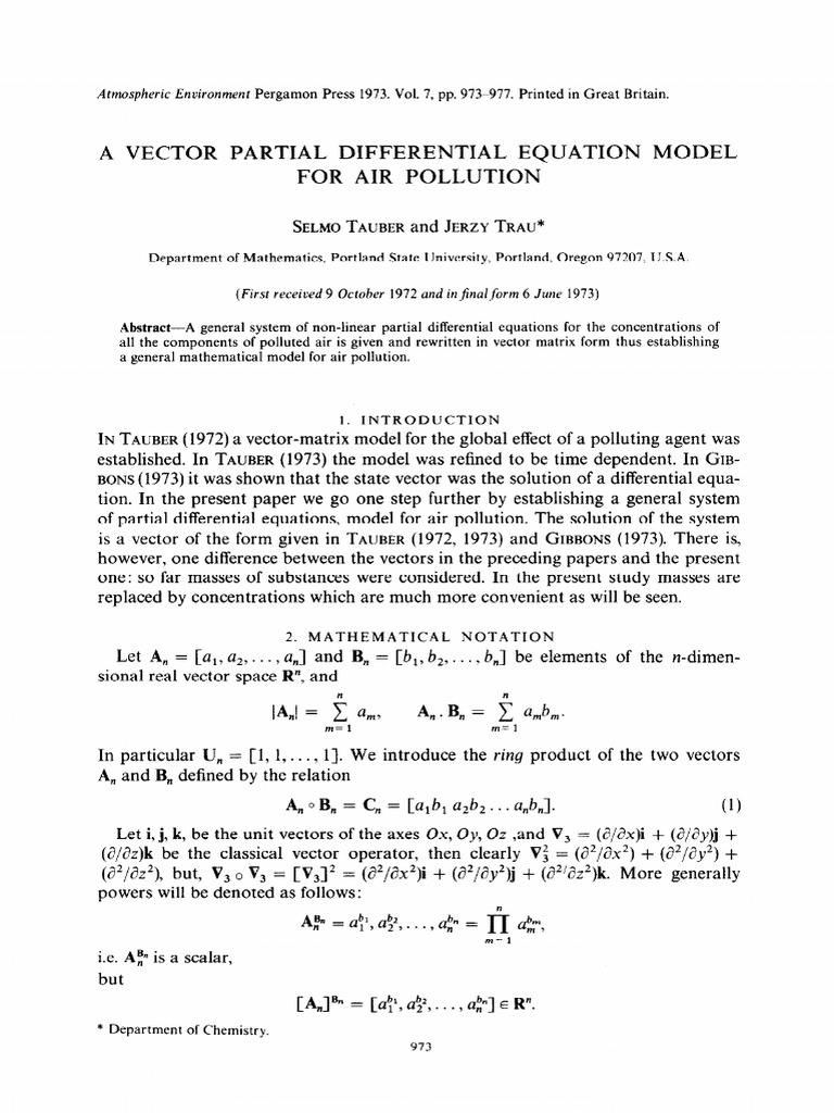 A Vector Partial Differential Equation Model For Air Pollution | PDF | Differential Equations ...
