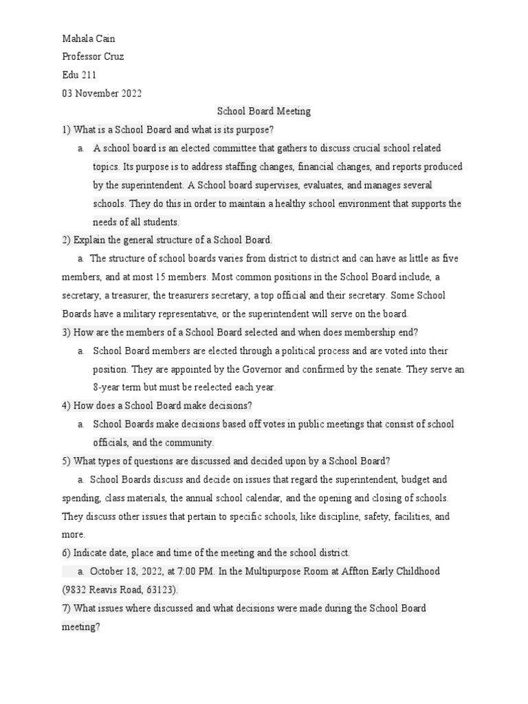 School Board Meeting Agenda | PDF