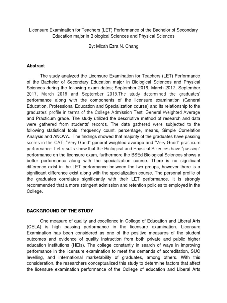 Abstract Licensure Examination For Teachers | PDF | Teachers ...
