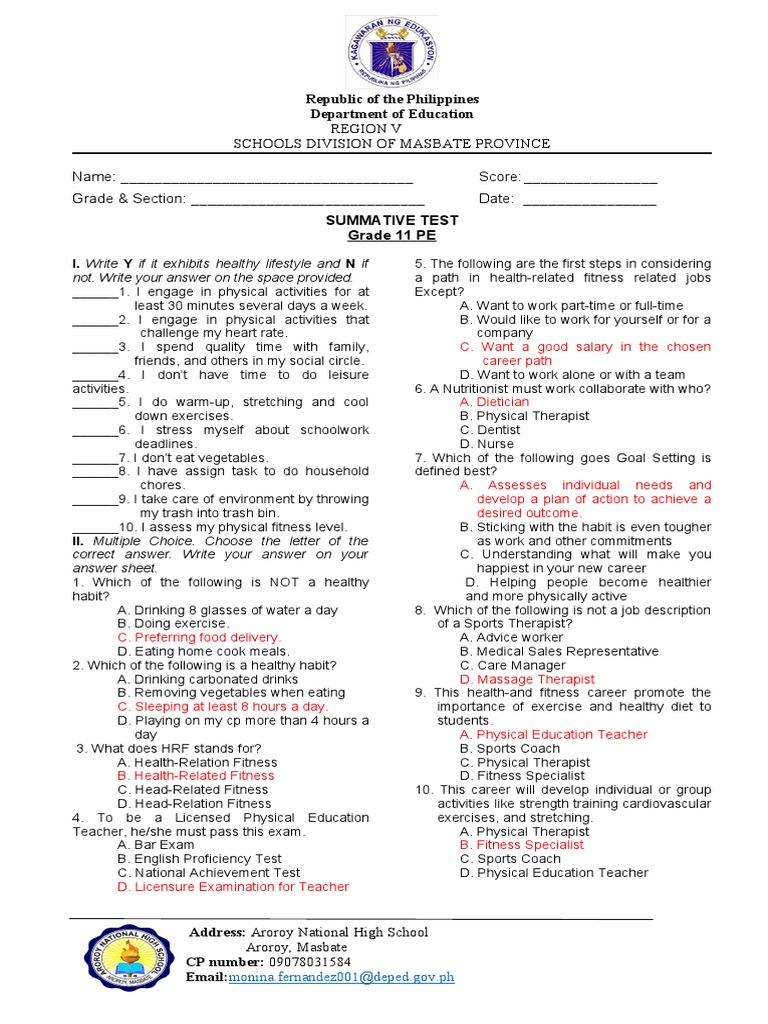 Final Exam P.E 11 | PDF | Physical Fitness | Physical Education