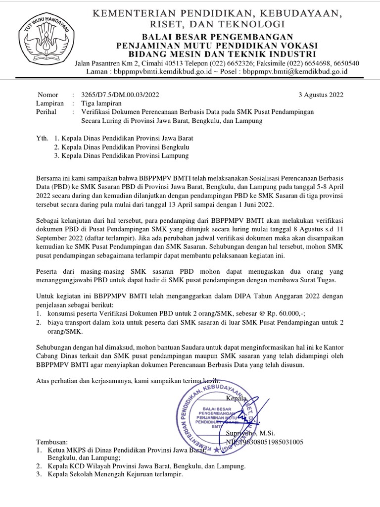 Verifikasi Dokumen PBD BBPPMPV BMTI Rev5 | PDF