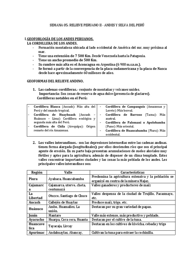 Semana 05 - Relieve Peruano II - Andes y Selva Del Perú | PDF | Andes ...