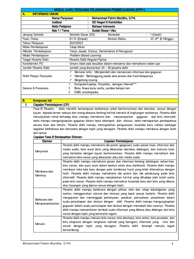 Modul Ajar Bindo KLS Iv SMS 1 | PDF | Karier & Perkembangan