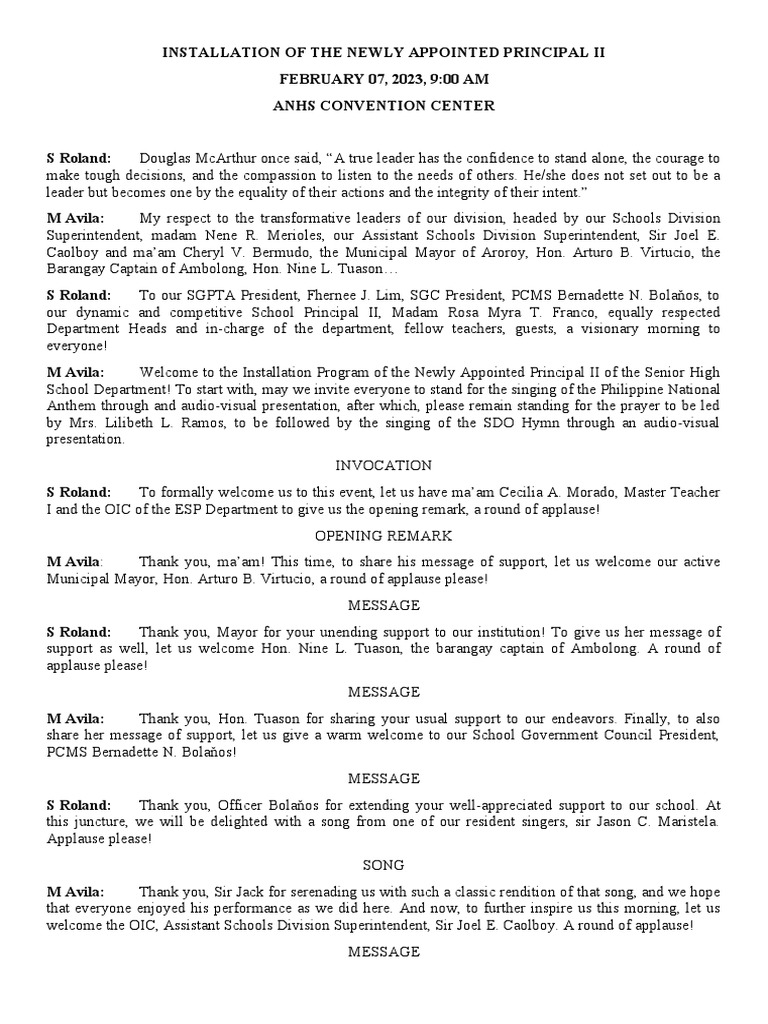 Installation Program for New Principal II | PDF | Social Science