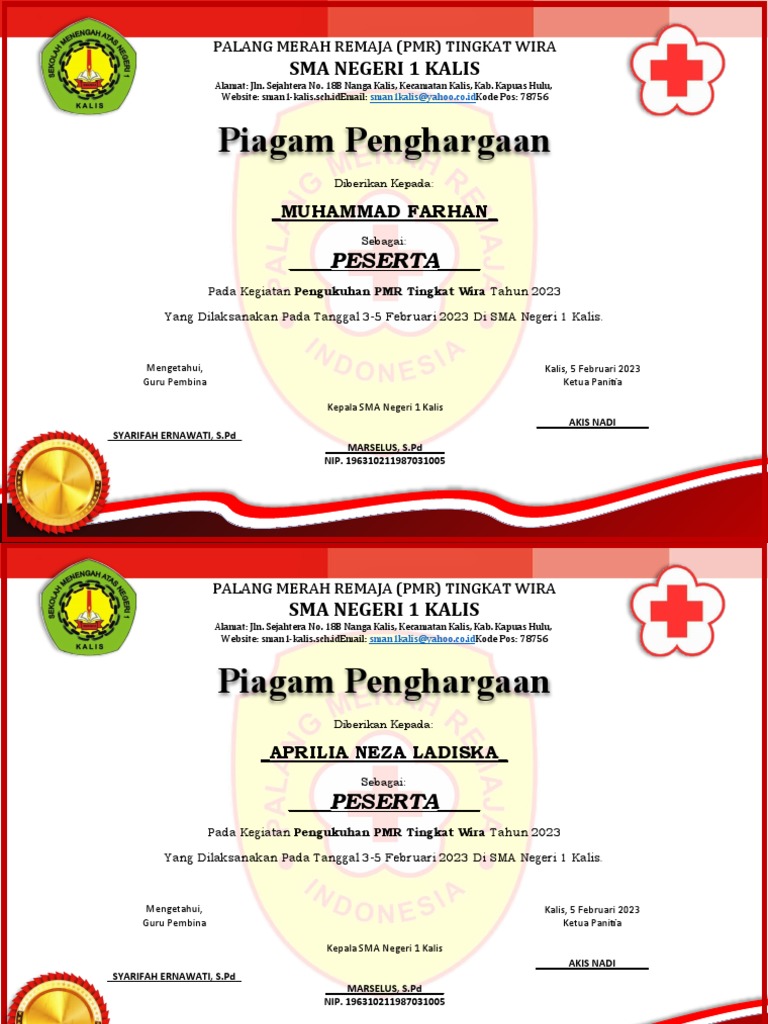 Piagam Pengukuhan 10 Anggota Baru PMR Wira Smanka 2023 | PDF