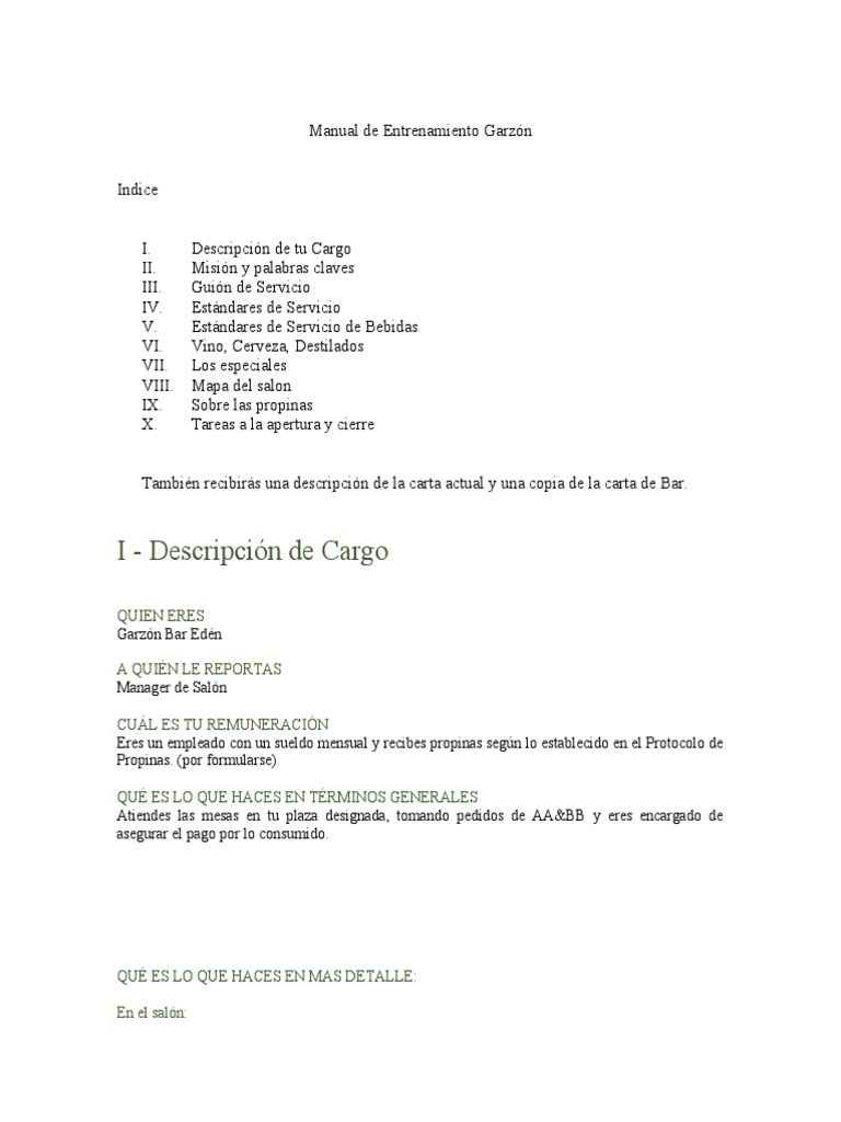 Manual de Entrenamiento Garzones - 2023 | PDF | Vino | Nuez