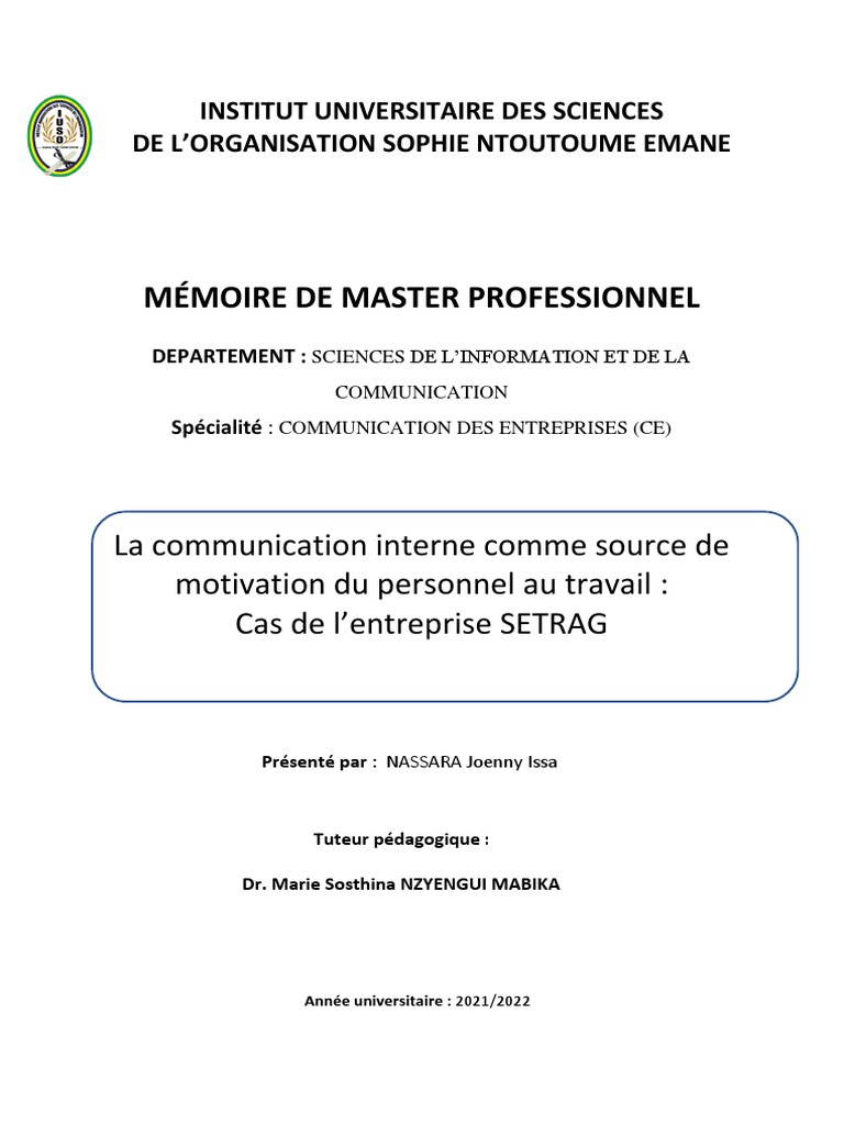 Mémoire MASTER 2 Communication Des Entreprises - NASSARA Joenny Issa | PDF | la communication ...