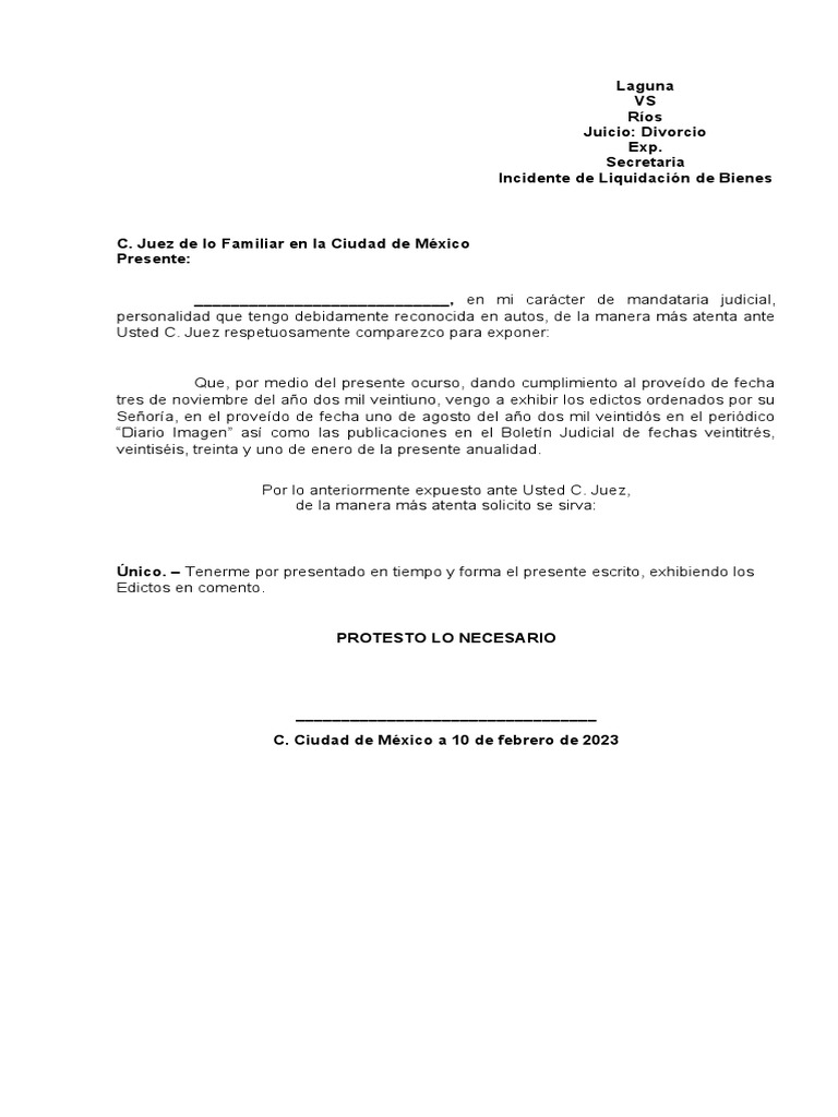 Escrito Presentando Edictos Al Juzgado | PDF
