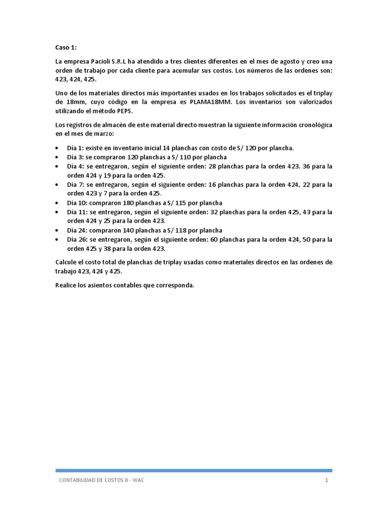 Costos de materiales directos en procesos de producción | PDF ...