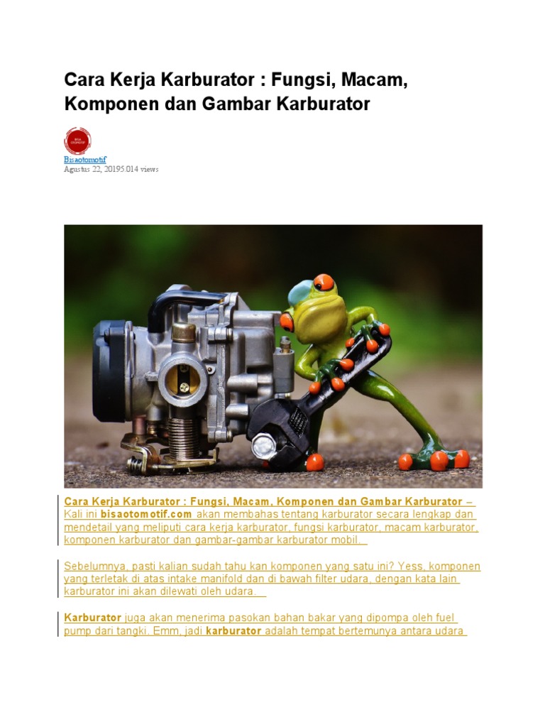 Cara Kerja dan Fungsi Karburator Mobil | PDF