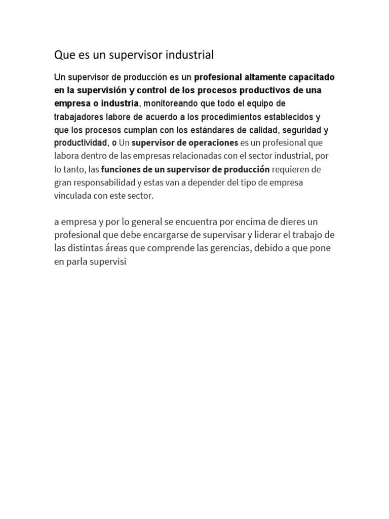 Que Es Un Supervisor Industrial David Gonzalez | PDF | Indicador de ...