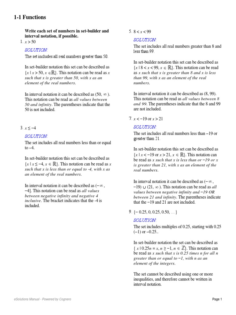 1-1 Functions: Esolutions Manual - Powered by Cognero | PDF | Function (Mathematics ...