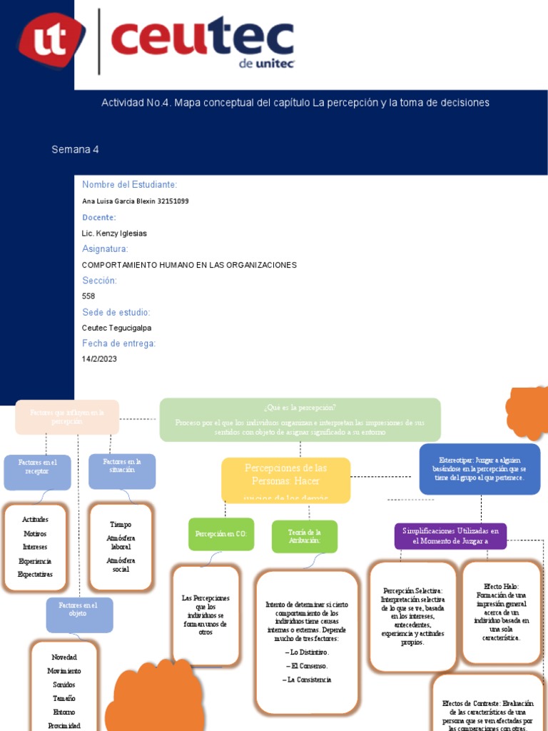 Ana Garcia - 32151099 - Actividad No.4. Mapa Conceptual Del Capítulo La Percepción y La Toma de ...
