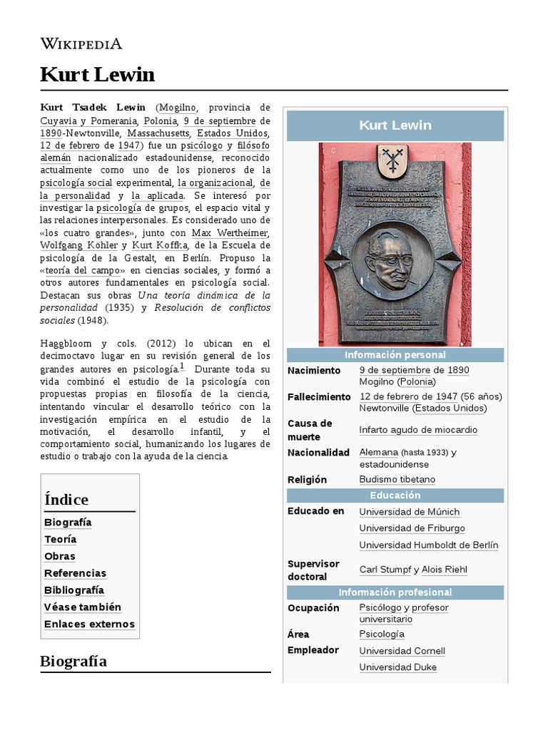 Kurt Lewin | PDF | Sicología | Conceptos psicologicos