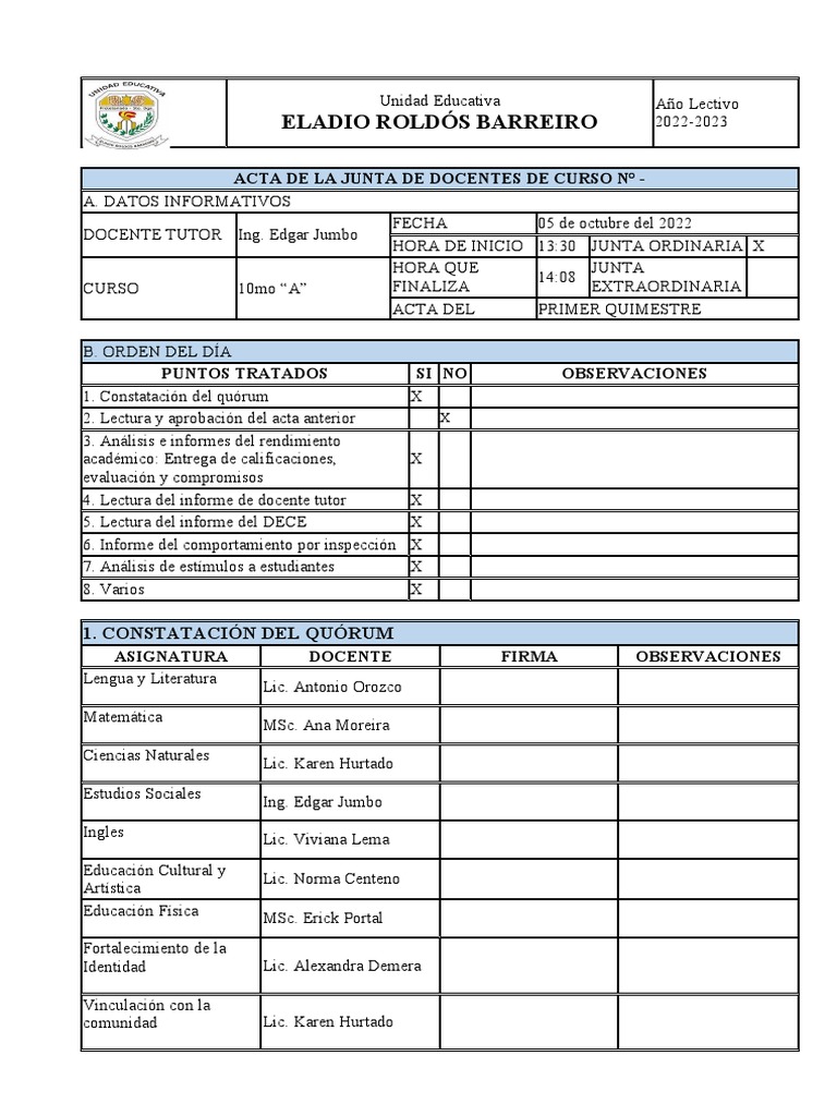 Formato Junta de Curso | PDF