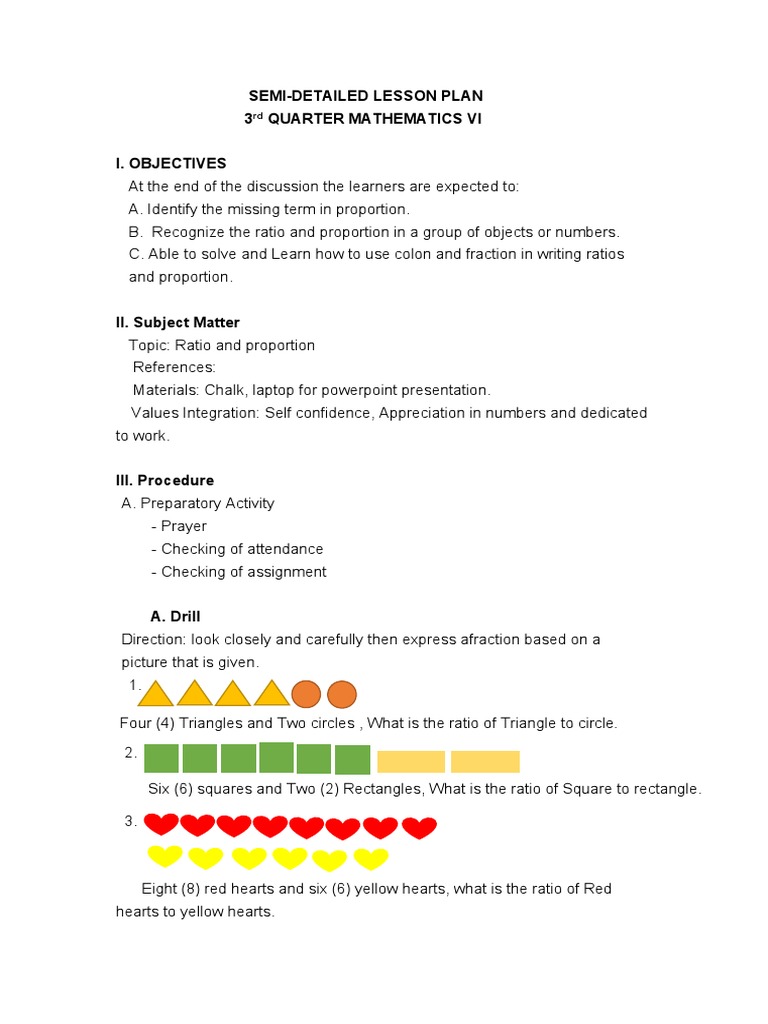 Grade 3 Math: Ratios and Proportions Lesson | PDF | Ratio | Lesson Plan