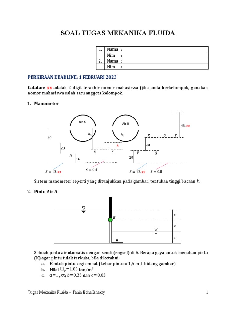 2022 Soal Tugas Mekanika Fluida | PDF | Sains & Matematika